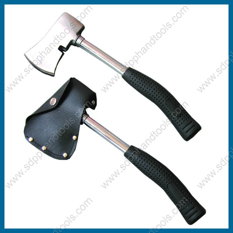 steel tube handle camping axe 600g, with leather axe cover, camp axe ...