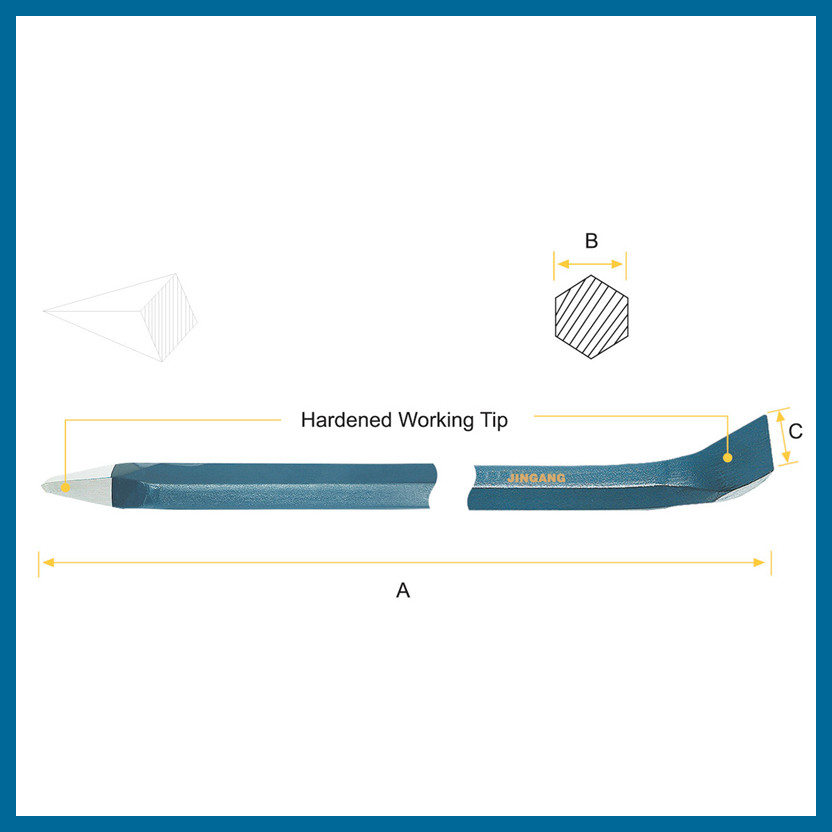 Bent chisel slate bar, HEXAGONAL shank crow bar, bent chisel and ...